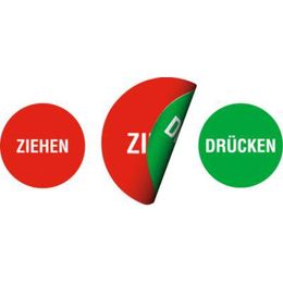 moedel Piktogramm-Aufkleber &bdquo;Ziehen/Dr&uuml;cken&ldquo;, doppelseitig bedruckt, selbstklebend, &Oslash; 50 mm, Folie, rot-gr&uuml;n