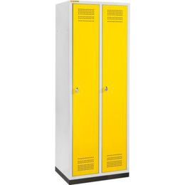 Sch&auml;fer Shop Sch&auml;fer Shop Genius Kleiderspind mit Sockel, 2 Abteile, 300 mm Abteilbreite, Sicherheitsdrehriegelverschluss, lichtgrau/rapsgelb