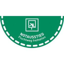 moedel Fu&szlig;bodenaufkleber &bdquo;Notausstieg &ndash; Fluchtweg freihalten&ldquo;, nach DIN 4844-2 D-E019, PVC-Folie, rutschhemmend, Halbkreis B 900 x H 450 mm