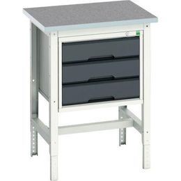 Werkbank Bott verso, Linoleum-Platte, mit Querstrebenset, 3 Schubladen, B 700 x T 600 x H 780 - 930 mm, Lichtgrau / Anthrazitgrau