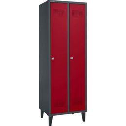 Sch&auml;fer Shop Sch&auml;fer Shop Genius Kleiderspind mit F&uuml;&szlig;en, 2 Abteile, Zylinderschloss, anthrazit RAL 7016/rot