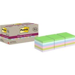 Post-it® Haftnotizen Super Sticky Recycling Notes 654 RSSCOL 14+4F, B 76 x T 76 mm, PEFC®-Papier, farbig, 14 + 4 Blöcke gratis, 70 Blatt/Block