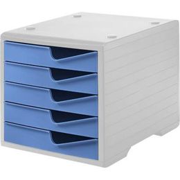 Schubladenbox Styro&reg; Styroswing, 5 Sch&uuml;be, Auszugsperre & Griffmulde, stapelbar, B 270 x T 340 x H 255 mm, PolyStyrol, grau-cornflower