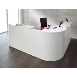 Winkeltheke Come-In, rund, L 2125 x B 2525 mm, wei&szlig;, 3 Ablagen in Wei&szlig;, Eckelement wei&szlig;