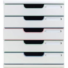 Exacompta Modulo Schubladenbox Autentik, f&uuml;r A4/A4+, aus recyceltem Kunststoff, geschlossene Schubladen, stapelbar, leiser Auszug, 5 Schubladen, wei&szlig;