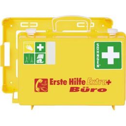 Erste-Hilfe-Koffer Extra+ B&Uuml;RO SN-CD, DIN 13157, gelb, Reflektionsstreifen, inkl. Wandhalterung, bef&uuml;llt, ABS-Kunststoff