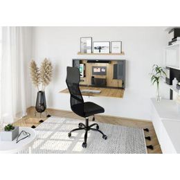 Wandschreibtisch, ideal f&uuml;r das Home Office, ausklappbare Tischplatte, umfangreiche Innenausstattung, B 1200 x T 260 x H 650 mm, graphit/Asteiche