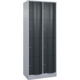 C+P Schlie&szlig;fachschrank Resisto, 2 Abteile, 8 F&auml;cher, B 772 x T 540 x H 1950 mm, Wei&szlig;alu/Anthrazitgrau
