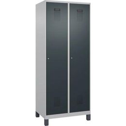 Kleiderspind C+P Evolo Plus, 2 Abteile, 400 mm Abteilbreite, mit F&uuml;&szlig;en, Anschlag rechts, B 800 x T 500 x H 1950 mm, Zylinder, wei&szlig;aluminium/anthrazitgrau