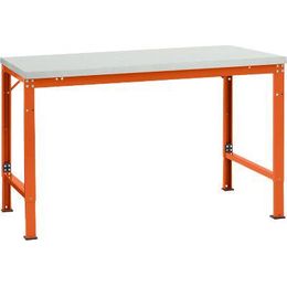 Manuflex Grundtisch UNIVERSAL Spezial, 1500 x 1000 mm, Melamin lichtgrau, rotorange