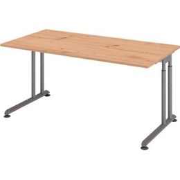 Schreibtisch Breno, manuelle H&ouml;heneinstellung, horizontaler Kabelkanal, B 1600 x T 800 x H 680-820 mm, Spanplatte & Stahl, Asteiche/Graphit