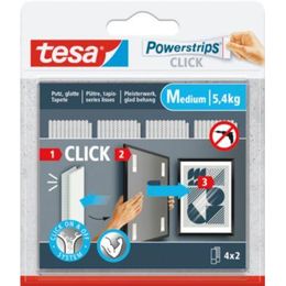 Tesa&reg; Powerstrips CLICK MEDIUM, 5,4 kg, 4 x 2 Streifen Multipack, selbstklebend, f&uuml;r Wandbefestigung