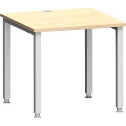 Sch&auml;fer Shop Schreibtisch MODENA FLEX, Quadrat, 4-Fu&szlig; Quadratrohr, B 800 x T 800 x H 720-820 mm, Ahorn/wei&szlig;aluminium
