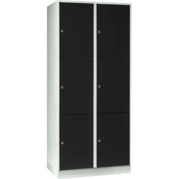 Wertfachschrank 400 mm, 2 Abteile, 6 F&auml;cher, Sicherheitszylinderschloss, Sockel, tiefschwarz
