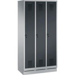 Kleiderspind Evolo S 3000, 3 Abteile, Stahl, Sockelh&ouml;he 100 mm, Sicherheitsdrehriegelverschluss, wei&szlig;aluminium/anthrazit