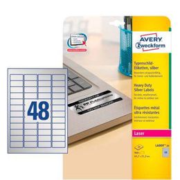 Avery Zweckform Typenschildetiketten L6009-20, extrem robust, geeignet f&uuml;r SW-Laserdrucker, 45,7x 21,2 mm, 960 St&uuml;ck/20 A4-Bogen, Polyesterfolie, silber