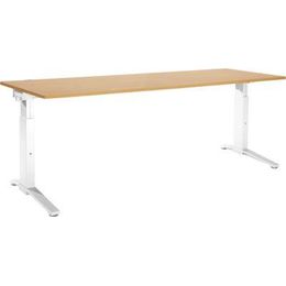 Sch&auml;fer Shop Sch&auml;fer Shop Genius Schreibtisch ERGOSTYLE S, manuell h&ouml;henverstellbar, Rechteck, C-Fu&szlig;, B 2000 x T 800 x H 675-895 mm, Buche/wei&szlig;
