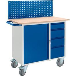 ROLLCART Werkbank mit Schrank, 4 Schublade und Multiwand/Lochmodulplatte