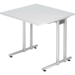 Schreibtisch JENA, C-Fu&szlig;, Rechteck, B 800 x T 800 x H 720 mm, Gestell alusilber, lichtgrau