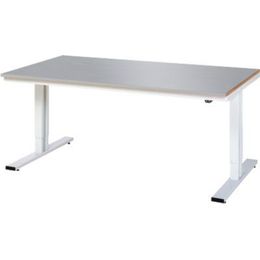 Rau Werktisch Adlatus, elektrisch h&ouml;henverstellbar, 25 mm MDF-Platte mit Edelstahlbelag, bis 300 kg, B 2000 x T 1000 x H 720-1120 mm, silber/lichtgRau