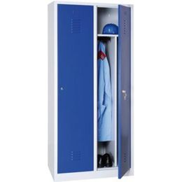 Kleiderspind, 2 T&uuml;ren, B 800 x H 1800 mm, Zylinderschloss, lichtgrau/enzianblau