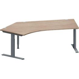 Sch&auml;fer Shop Sch&auml;fer Shop Genius Winkelschreibtisch MODENA FLEX, 135&deg; Winkel links, T-Fu&szlig; Rechteckrohr, B 2165 x T 800/800 x H 650-850 mm, Eiche/anthrazit
