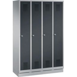 Garderobenspind Evolo S 3000, Stahl, m. Sockel, 4 Abteile m. jew. B 300 mm, Zylinderschloss, wei&szlig;aluminium RAL 9006/anthrazit RAL 7016
