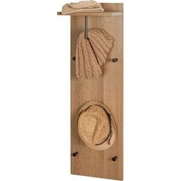 Wandgarderobe HAKU, 5 Haken mit jeweils 3 kg Tragkraft, Kleiderstange, Hutablage, B 300 x T 200 x H 1000 mm, Holz/Metall, dunkles Eiche-Dekor/schwarz