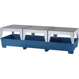 IBC-Station ASECOS, Stahl, mit 3 Abf&uuml;llb&ouml;cken u. Staplerschuhen, 1000 l Auffangvolumen, B 3280 x T 1300 x H 820 mm, lackiert