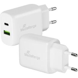 MediaRange Schnellladeadapter 25 W, Eurostecker, USB-A/USB-C, wei&szlig;