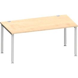 Sch&auml;fer Shop Sch&auml;fer Shop Genius Schreibtisch MODENA FLEX, 4-Fu&szlig;-Rundrohr, B 1600 x T 800 mm, Ahorn/wei&szlig;alu