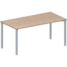 Sch&auml;fer Shop Sch&auml;fer Shop Genius Konferenztisch, Rechteck, 4-Fu&szlig; Rundrohr, B 1600 x T 800 x H 720-840 mm, Eiche-Dekor/wei&szlig;aluminium RAL 9006