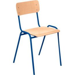 Stapelstuhl Ceha&reg; CS 3, stapelbar bis 15 St&uuml;ck, ohne Armlehnen, Sperrholz & Stahlrohr pulverbeschichtet, B 385 x T 390 x H 490 mm, Buche/blau