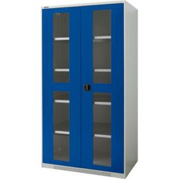 Sch&auml;fer Shop Sch&auml;fer Shop Genius Fl&uuml;gelt&uuml;renschrank FS, Stahl, Sichtfenster, L&uuml;ftungsl&ouml;cher, B 1055 x T 620 x H 1950 mm, 5 OH, Lichtgrau/Enzianblau, bis 500 kg