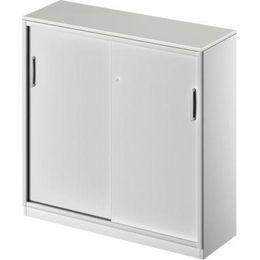 Sch&auml;fer Shop Sch&auml;fer Shop Genius Schiebet&uuml;renschrank TETRIS SOLID, 3 OH, B 1200 x H 1170 mm, Mitteltrennwand, 19 mm Abdeckplatte, lichtgrau/wei&szlig;alu