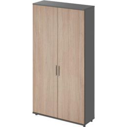 Sch&auml;fer Shop Sch&auml;fer Shop Genius Fl&uuml;gelt&uuml;renschrank TETRIS WOOD, 6 OH, H&ouml;he inkl. Gleiter, Mitteltrennwand, B 1200 mm, graphit/Eiche