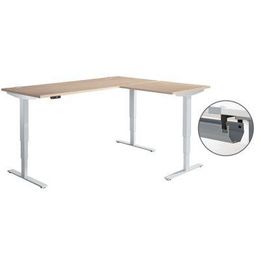 Sch&auml;fer Shop Sch&auml;fer Shop Genius Winkelschreibtisch AERO FLEX, elektrisch h&ouml;henverstellbar, 90&deg; Winkel, C-Fu&szlig;, B 2000 x T 1600 mm, Eiche-Dekor/wei&szlig;aluminium, Memorypanel + Kabelkanal