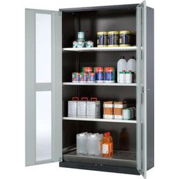 Chemikalienschrank ASECOS CS-CLASSIC-G, Fl&uuml;gelt&uuml;r m. Glasauschnitt, 3 B&ouml;den, 1055x520x1950 mm, lichtgrau