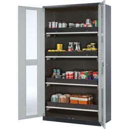 Chemikalienschrank ASECOS CS-CLASSIC-G, Fl&uuml;gelt&uuml;r m. Glasauschnitt, 4 Auszugswannen, 1055x520x1950 mm, lichtgrau