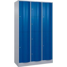 C+P Kombi-Schlie&szlig;fachschrank Resisto, 3 Abteile, 8 F&auml;cher, B 1148 x T 540 x H 1950 mm, Wei&szlig;alu/Enzianblau