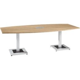 Konferenztisch, mit Tischanschlussfeld, bis 8 Personen, Boot, Standfu&szlig;, B 2400 x T 1200 x H 720-820 mm, Eiche Masonic/silber