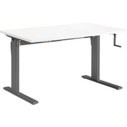 Schreibtisch Standard, rechteckig, manuell per Kurbel h&ouml;henverstellbar, C-Fu&szlig;, B 1200 x T 800 x H 728-1188 mm, wei&szlig;/anthrazit