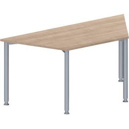 Sch&auml;fer Shop Sch&auml;fer Shop Genius Konferenztisch MODENA FLEX, Trapez, 4-Fu&szlig; Rundrohr, B 1600 x T 800 x H 720-840 mm, Eiche-Dekor/wei&szlig;aluminium RAL 9006