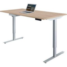 Schreibtisch Start Off, elektrisch h&ouml;henverstellbar, Rechteck, T-Fu&szlig;, B 1600 x T 800 x H 755-1255 mm, Eiche-Dekor/wei&szlig;aluminium + Zubeh&ouml;rschublade