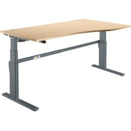 Schreibtisch Komfort, elektrisch h&ouml;henverstellbar, Freiform, Ansatz rechts, C-Fu&szlig;, B 1800 x T 1000,00/800 x H 655-1305 mm, Ahorn/anthrazit