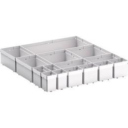 Kleinteileboxen Bott verso, f&uuml;r Schubladen, Set aus 15 Boxen, f&uuml;r Fronth&ouml;he 100/125 mm, B 525 x T 550 x H 77 mm, Stahlblech