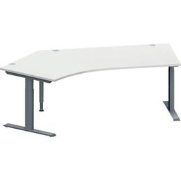 Sch&auml;fer Shop Sch&auml;fer Shop Genius Winkelschreibtisch MODENA FLEX, 135&deg; Winkel links, T-Fu&szlig; Rechteckrohr, B 2165 x T 800/800 x H 650-850 mm, lichtgrau/anthrazit