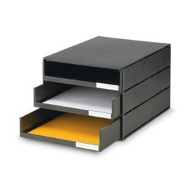 Schubladenbox Styro&reg; Styroval, Format C4, 3 offene Sch&uuml;be, stapelbar, Beschriftungsmaterial, B 243 x T 335 x H 200 mm, Recycling-Kunststoff, schwarz