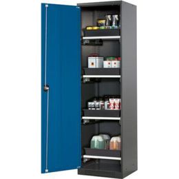 Chemikalienschrank ASECOS CS-CLASSIC, Fl&uuml;gelt&uuml;r, 4 Auszugswannen, 545x520x1950 mm, enzianblau