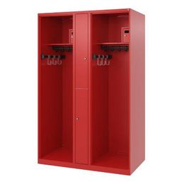 Feuerwehrspind C+P Evolo Maxi, 4 Abteile f&uuml;r 2 Personen, ohne Helmhalter, Bodengleiter, B 1200 x T 500 x H 1850 mm, RAL 3000 Feuerrot